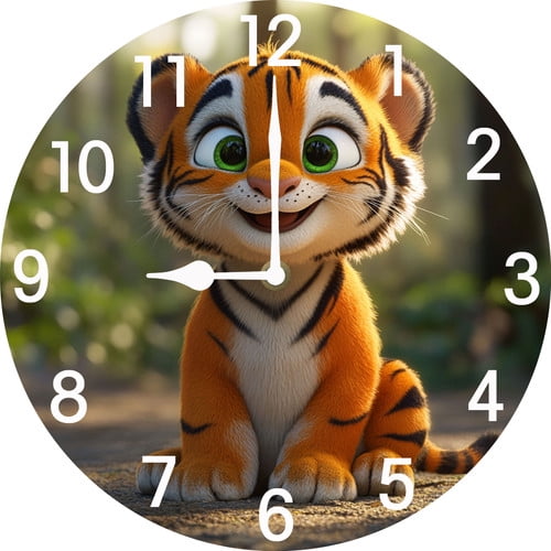 Soliyoahee Cartoon Tiger Children's Clock 10inch Round Circular Wall ...