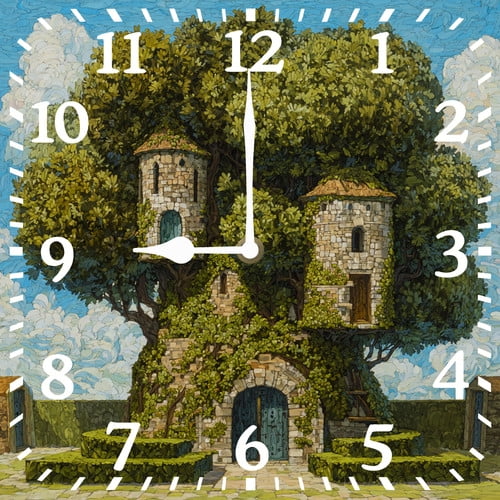 Soliyoahee Castle Tree Wall Clock 10inch Wooden Square Clock Home ...