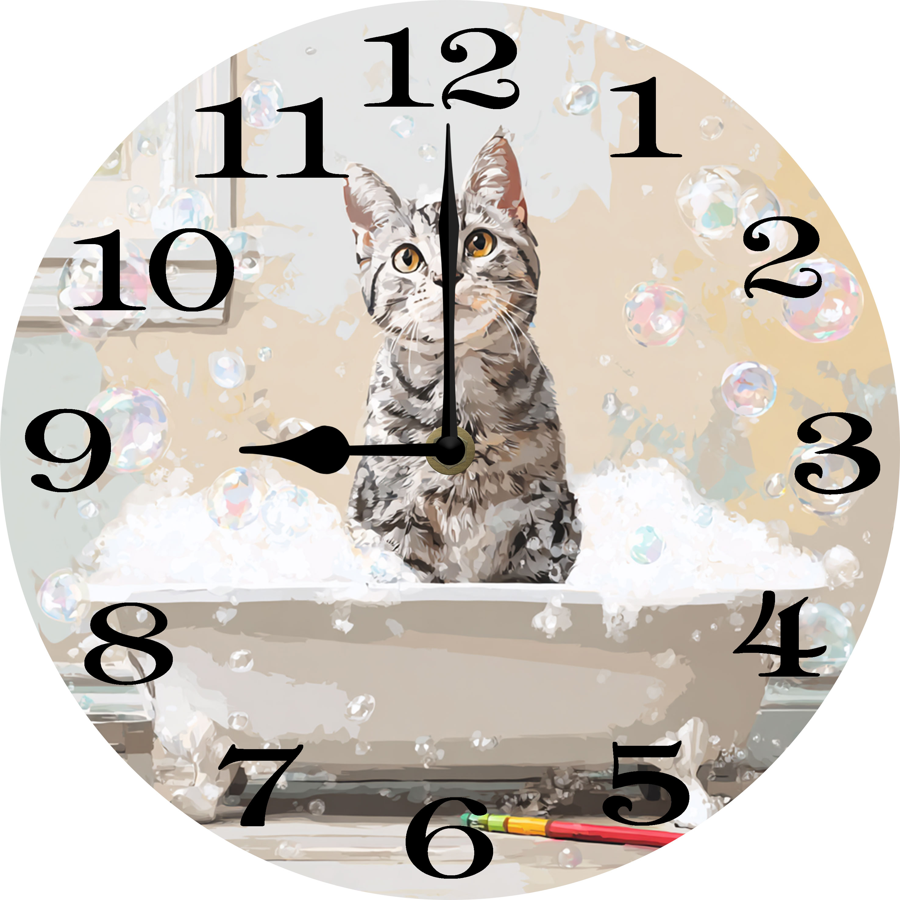 Soliyoahee Cat Bathtub Wall Clock 10inch Round Bathroom Clock Silent ...