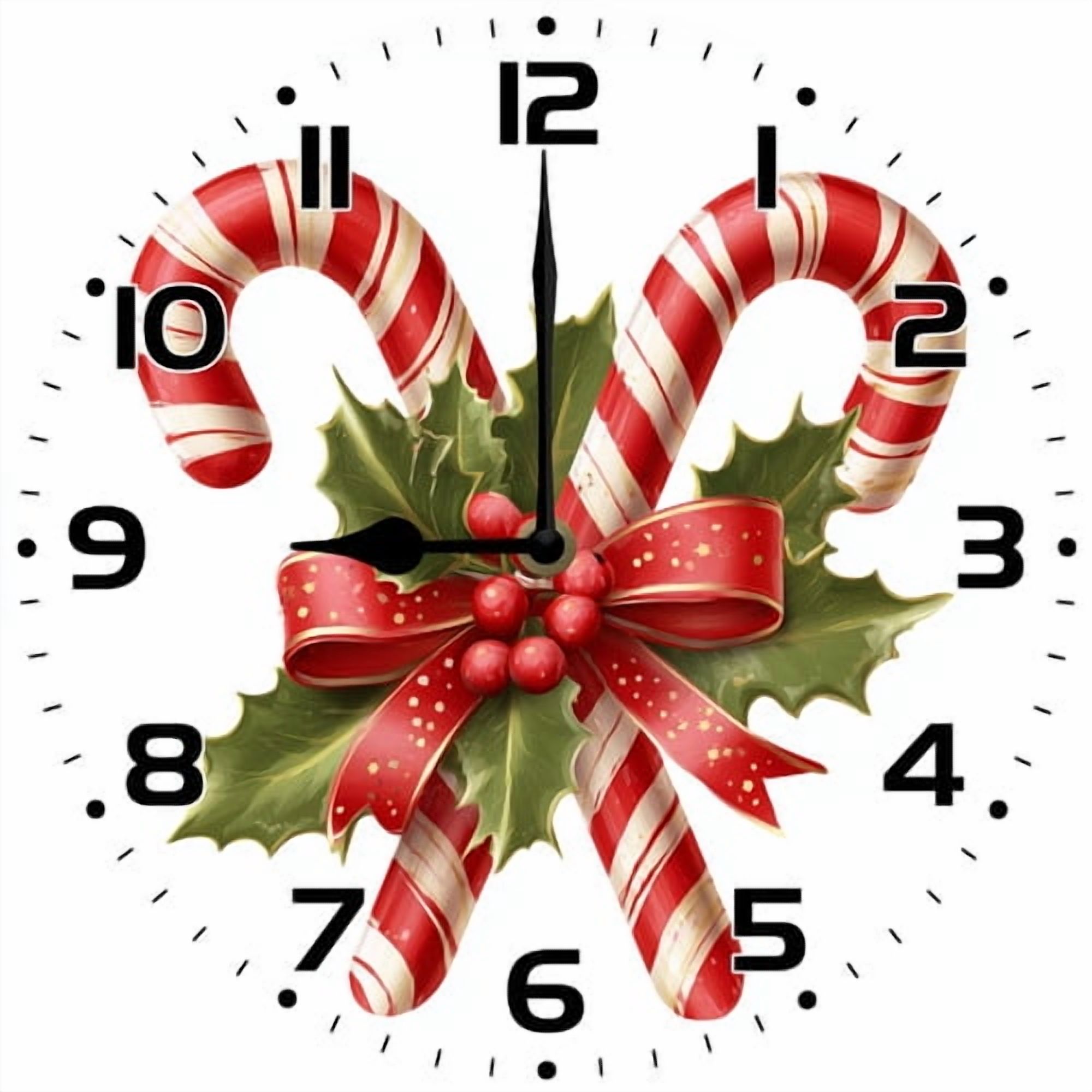 Soliyoahee Christmas Candy Cane Clock 10inch Wooden Round Christmas ...