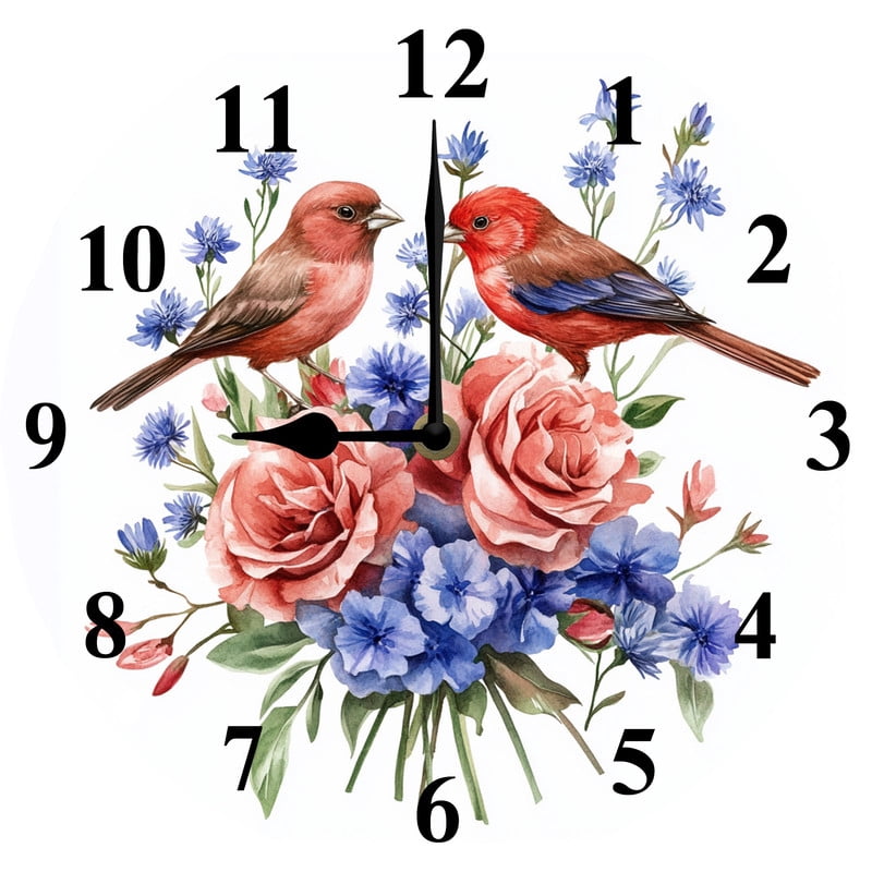 Soliyoahee Clock for Bedroom Retro Birds Flowers Wall Clocks Red Roses ...