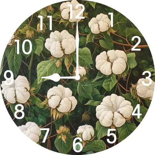 Soliyoahee Cotton Wall Clock 10inch Wooden Round Kitchen Clock Silent ...