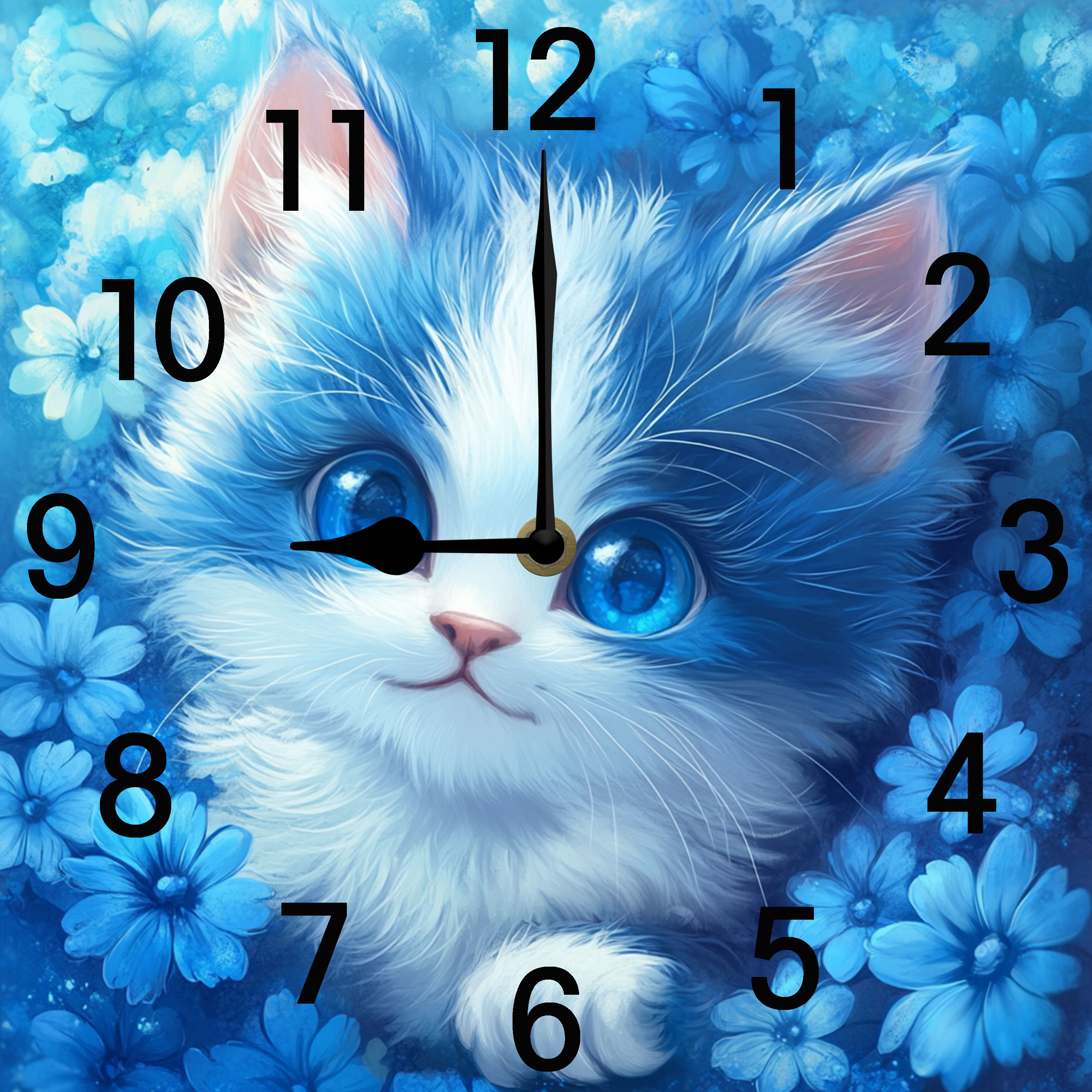 Soliyoahee Cute Cat Wall Clock 10inch Square Wooden Clock Home ...