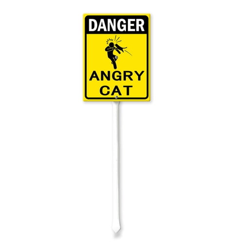 Soliyoahee Danger Angry Cat Yard Sign with Stake 7x8.8inch Rustproof ...