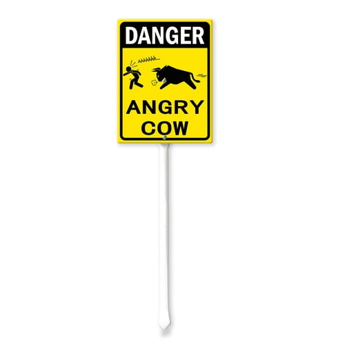 Soliyoahee Danger Angry Cow Yard Sign with Stake 7x8.8inch Rustproof ...