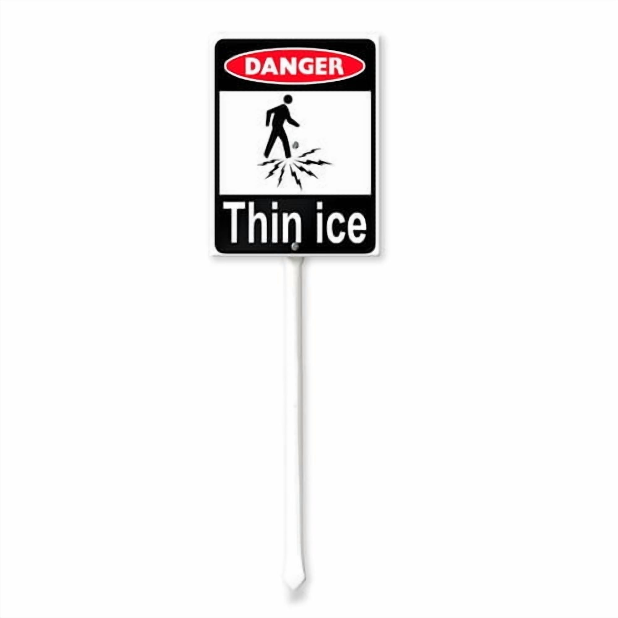 Soliyoahee Danger Thin Ice Sign with Stake 8x12inch Rustproof Aluminum ...