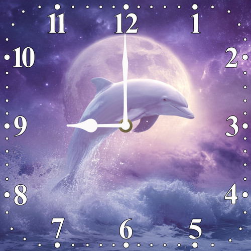 Soliyoahee Dolphin Clock 10inch Wooden Square Modern Art Wall Clock ...