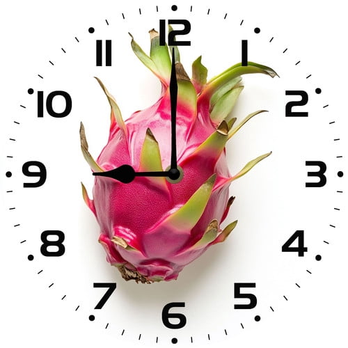 Soliyoahee Fruit Wall Clock Pitaya Illustration 10inch Round Wooden ...