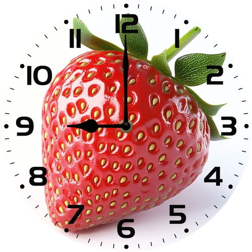 Soliyoahee Fruit Wall Clock Strawberry Illustration 10inch Round Wooden ...