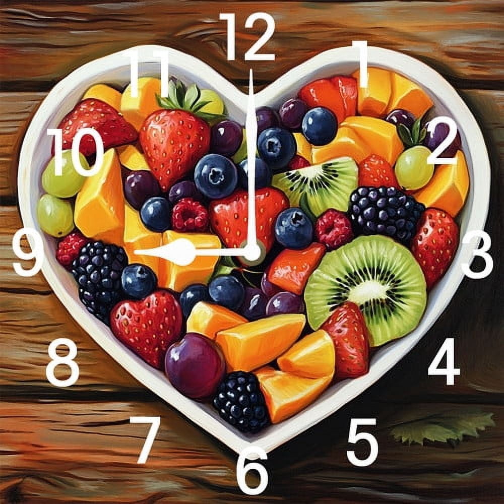Soliyoahee Fruit platter Wall Clock 10inch Wooden Square Clock Bathroom ...