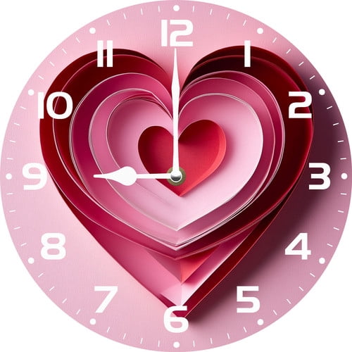 Soliyoahee Heart Shaped Illustration Clock 10inch Wooden Round Clock ...