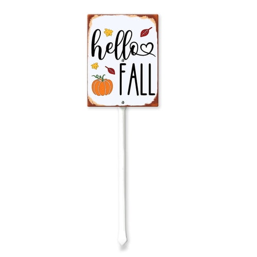 Soliyoahee Hello Fall Yard Sign with Stake 7x8.8inch Rustproof Aluminum ...