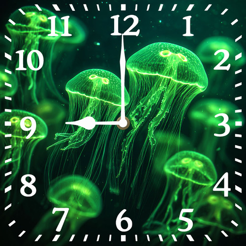Soliyoahee Jellyfish Clock 10inch Square Wooden Bathroom Clock Silent ...