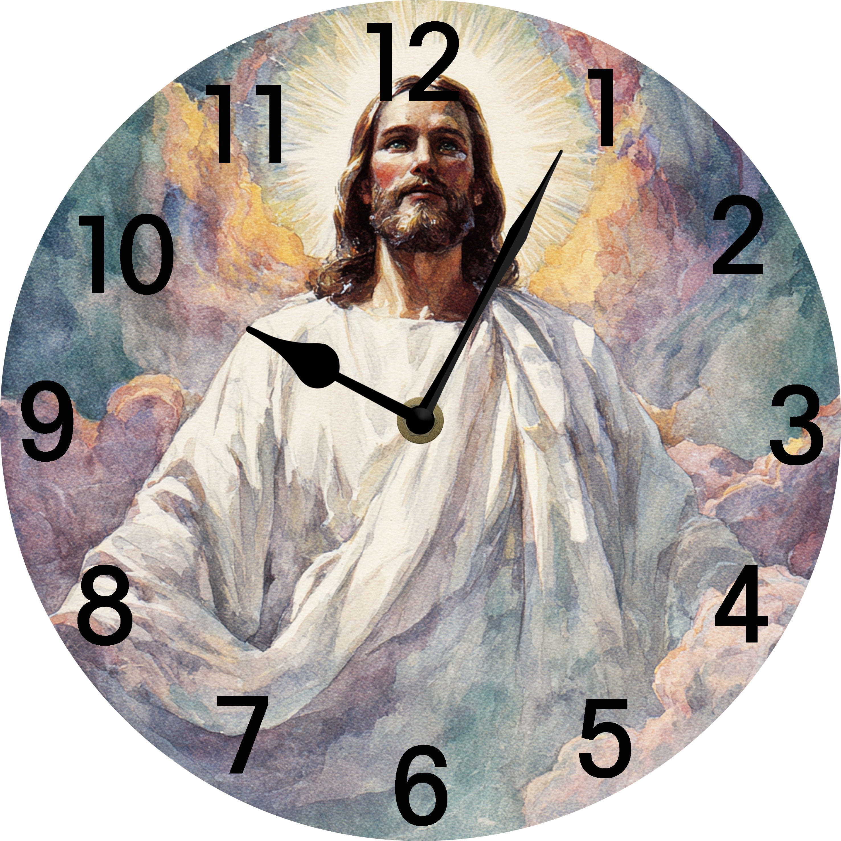 Soliyoahee Jesus Wall Clock Religious Decor 10inch Wooden Round Clock ...