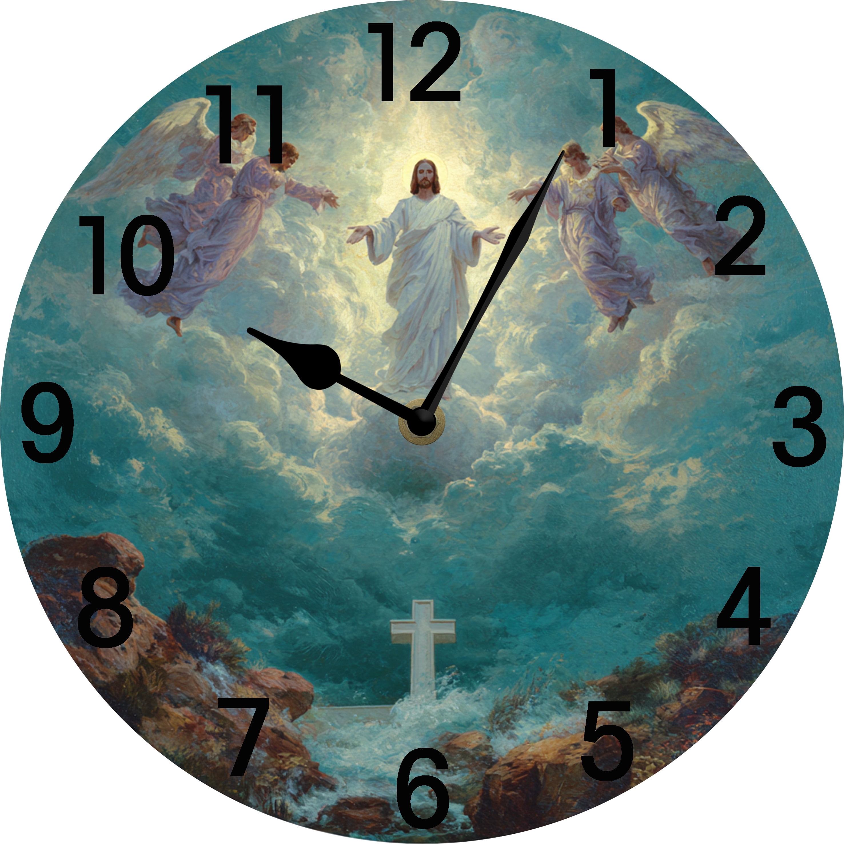 Soliyoahee Jesus Wall Clock Religious Decor 10inch Wooden Round Clock ...