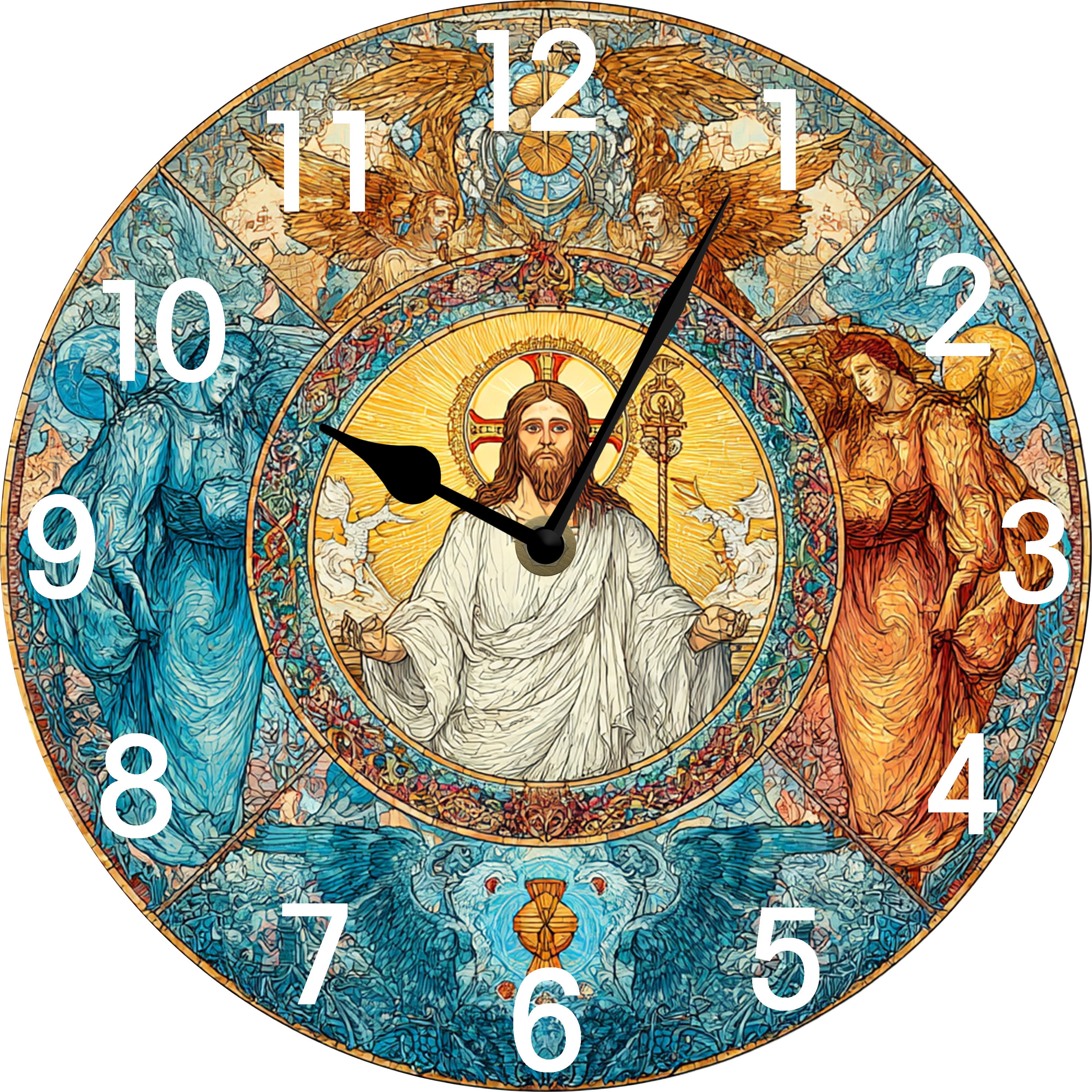 Soliyoahee Jesus Wall Clock Religious Decor 10inch Wooden Round Clock ...