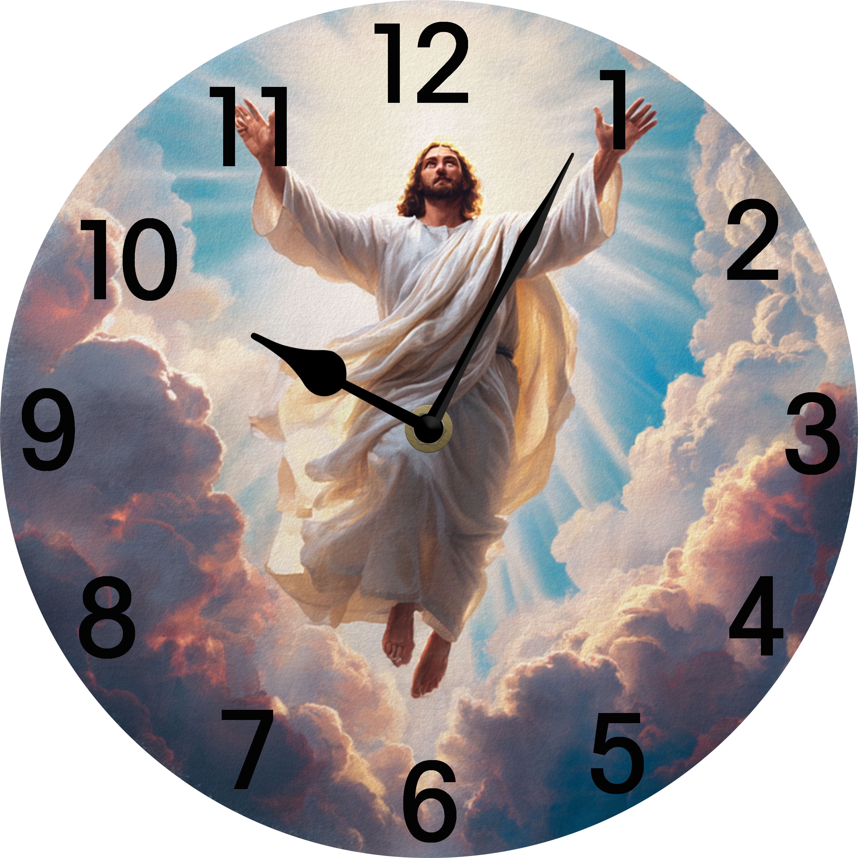 Soliyoahee Jesus Wall Clock Religious Decor 10inch Wooden Round Clock ...