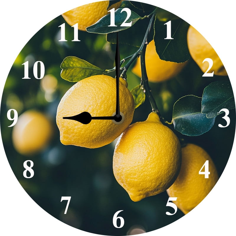 Soliyoahee Lemon Clock 10inch Round Wooden Bathroom Wall Clock Silent ...