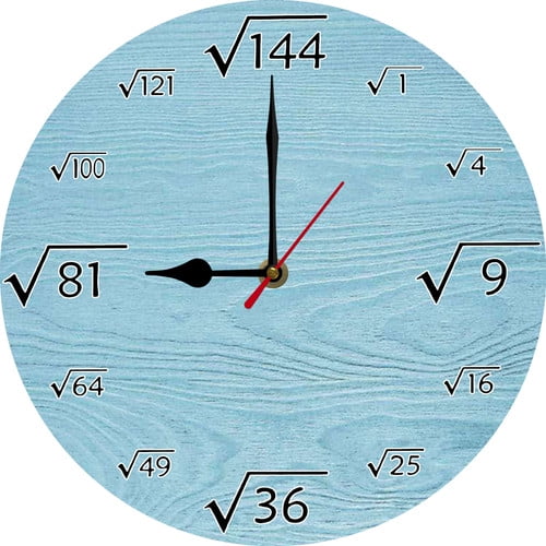 Soliyoahee Math Wall Clock 10inch Wooden Round Square Root Clock Silent ...