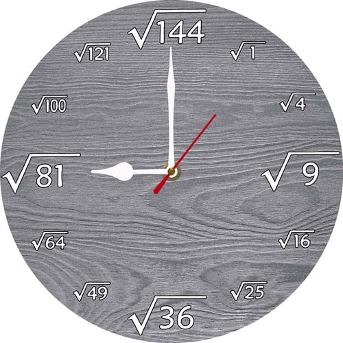Soliyoahee Math Wall Clock 10inch Wooden Round Square Root Clock Silent ...