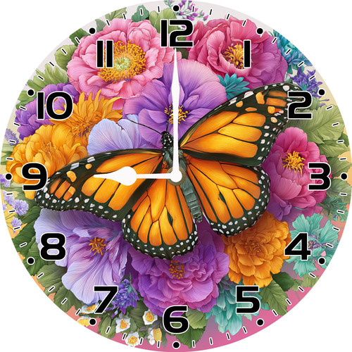 Soliyoahee Monarch Butterfly Wall Clock 10inch Round Wooden Insect ...