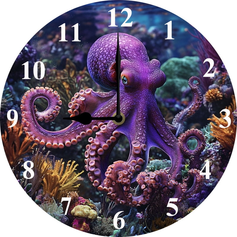 Soliyoahee Octopus Clock 10inch Wooden Round Living Room Wall Clock ...