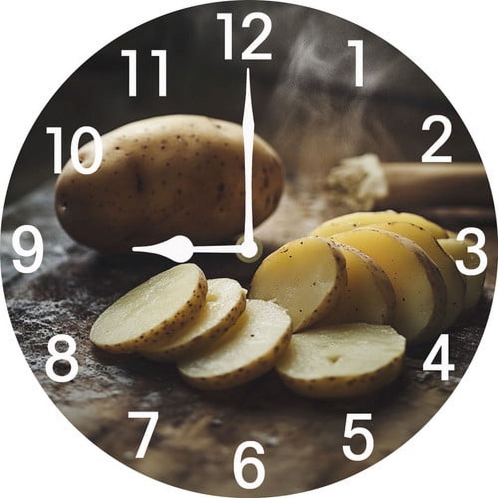 Soliyoahee Potato Clock 10inch Round Wall Clock Kitchen Decor Silent No ...
