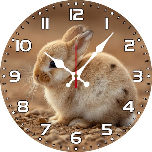 Soliyoahee Rabbit Wall Clock 10inch Wooden Round Farmhouse Wall Clock ...