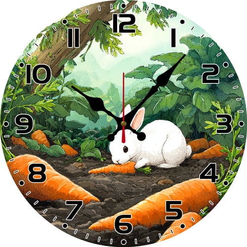 Soliyoahee Rabbit Wall Clock 10inch Wooden Round Farmhouse Wall Clock ...