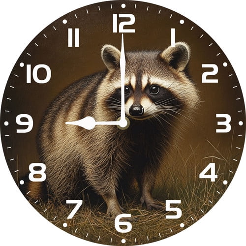 Soliyoahee Raccoon Wall Clock 10inch Wooden Round Clock Living Room ...