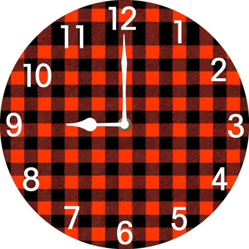 Soliyoahee Red Black Plaid Pattern Silent Non-Tick Round Wall Clock ...