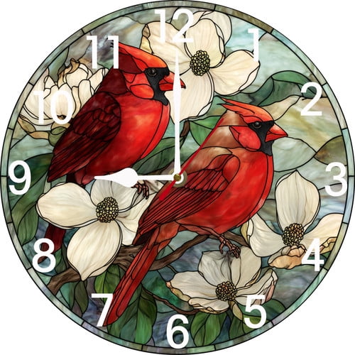 Soliyoahee Red Cardinal Bird Wall Clock 10inch Wooden Round Bathroom ...
