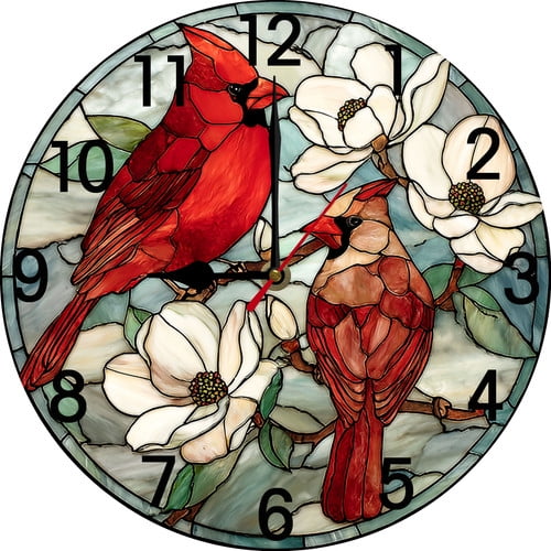 Soliyoahee Red Cardinal Bird Wall Clock 10inch Wooden Round Bathroom ...