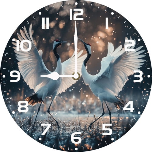 Soliyoahee Red-crowned Crane Wall Clock 10inch Wooden Round Clock ...