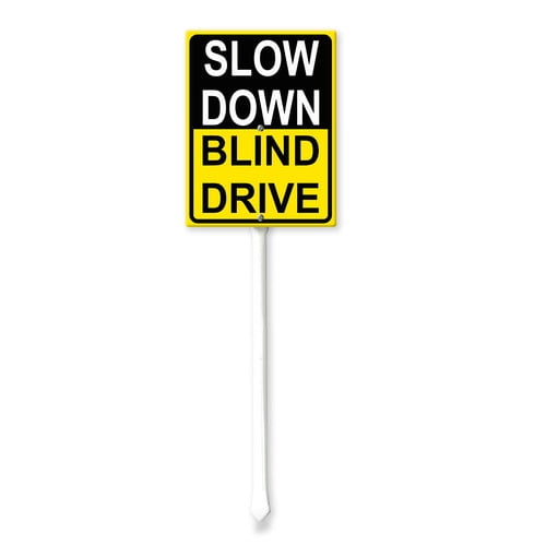 Soliyoahee Slow Down Blind Drive Yard Sign with Stake 4.6x6inch ...
