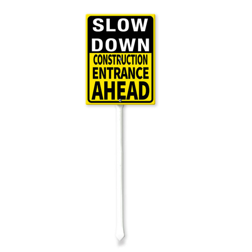 Soliyoahee Slow Down Construction Entrance Ahead Yard Sign with Stake ...