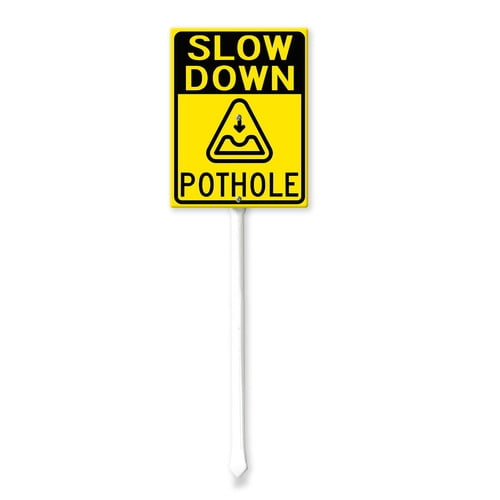Soliyoahee Slow Down Pothole Yard Sign with Stake 7x8.8inch Rustproof ...