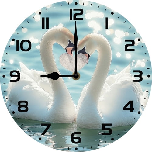 Soliyoahee Swan Clock 10 Inch Round Wooden Wall Clock Home Decor Silent ...