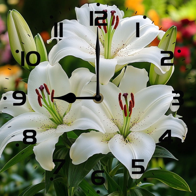Soliyoahee Tulip Wall Clock Battery Operated 10inch Wooden Square ...