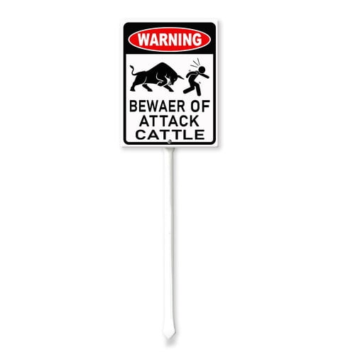 Soliyoahee Warning Beware of Attack Cattle Yard Sign with Stake 7x8 ...