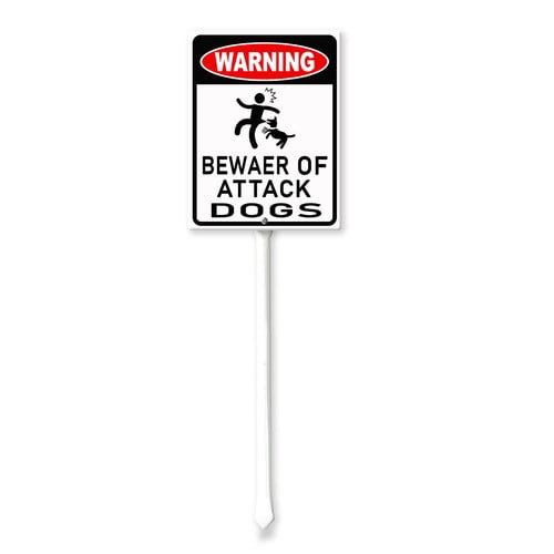 Soliyoahee Warning Beware of Attack Dogs Yard Sign with Stake 7x8.8inch ...