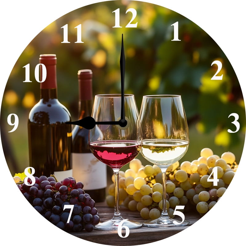 Soliyoahee Wine Clock 10inch Wooden Round Living Room Wall Clock Silent ...