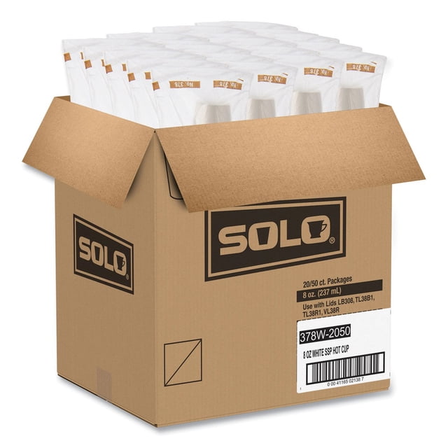SOLO Single-Sided Poly Paper Hot Cups 8oz White 50/Bag 20 Bags/Carton ...