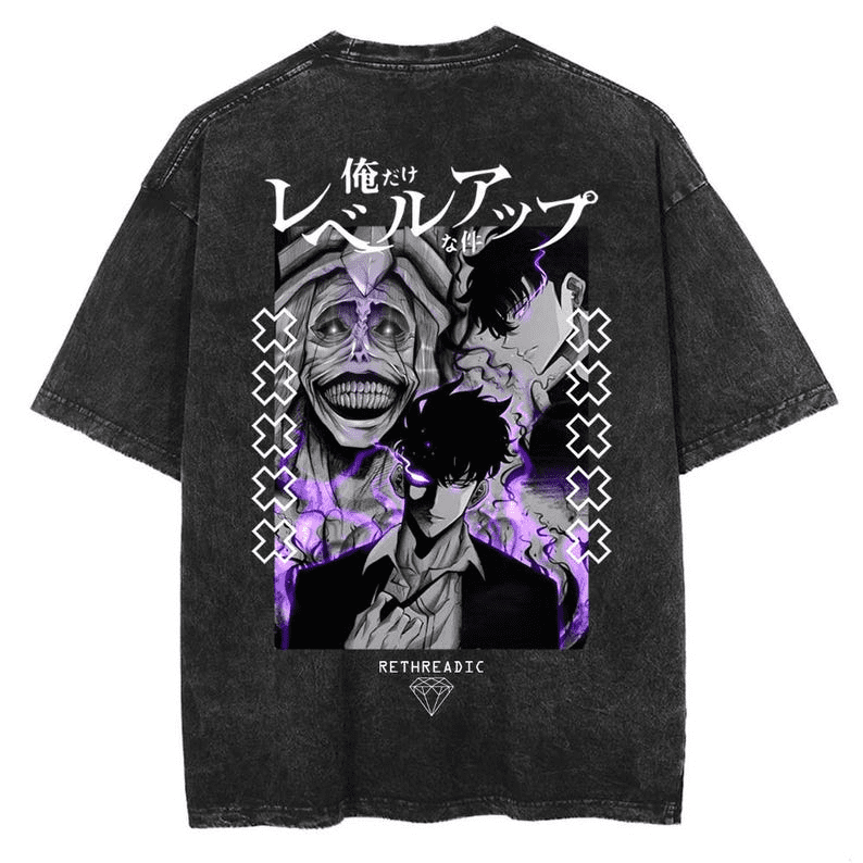 Solo Leveling Acid-Washed Oversized T-Shirt Unisex Streetwear Gym Style ...