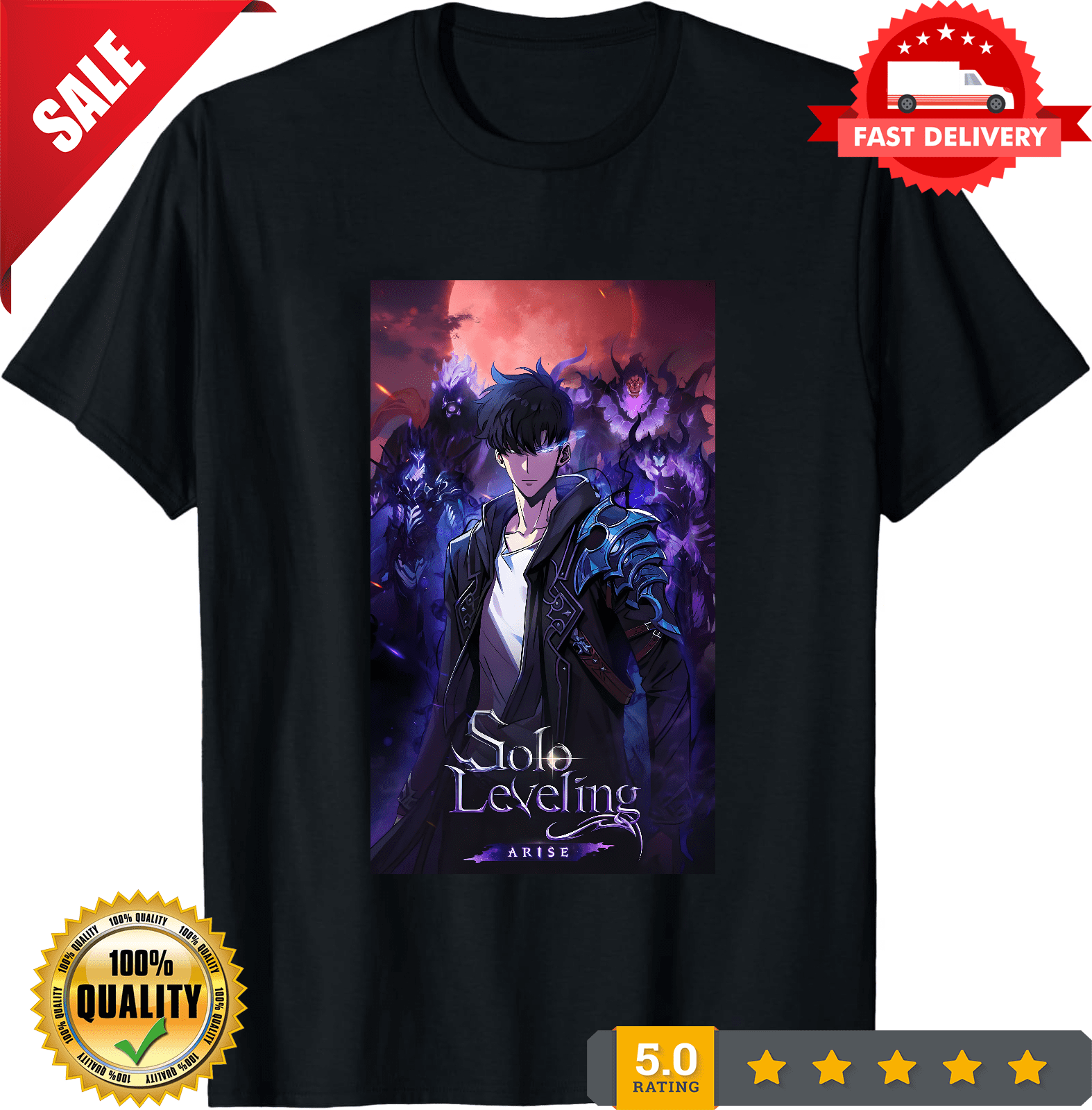 Solo Leveling Anime T-Shirt Sung Jinwoo Arise Cha HaeIn Igris Gift ...