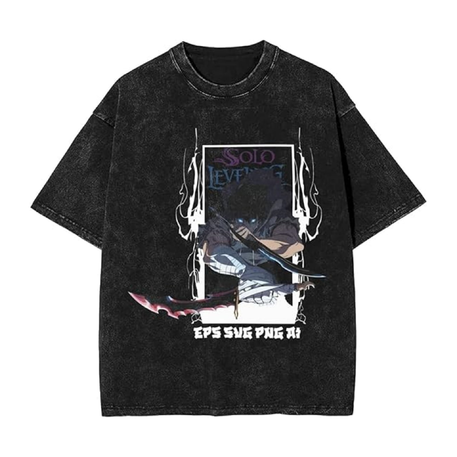 Solo Leveling Anime T-shirt Jin Woo Sung Graphic Washed Oversized ...
