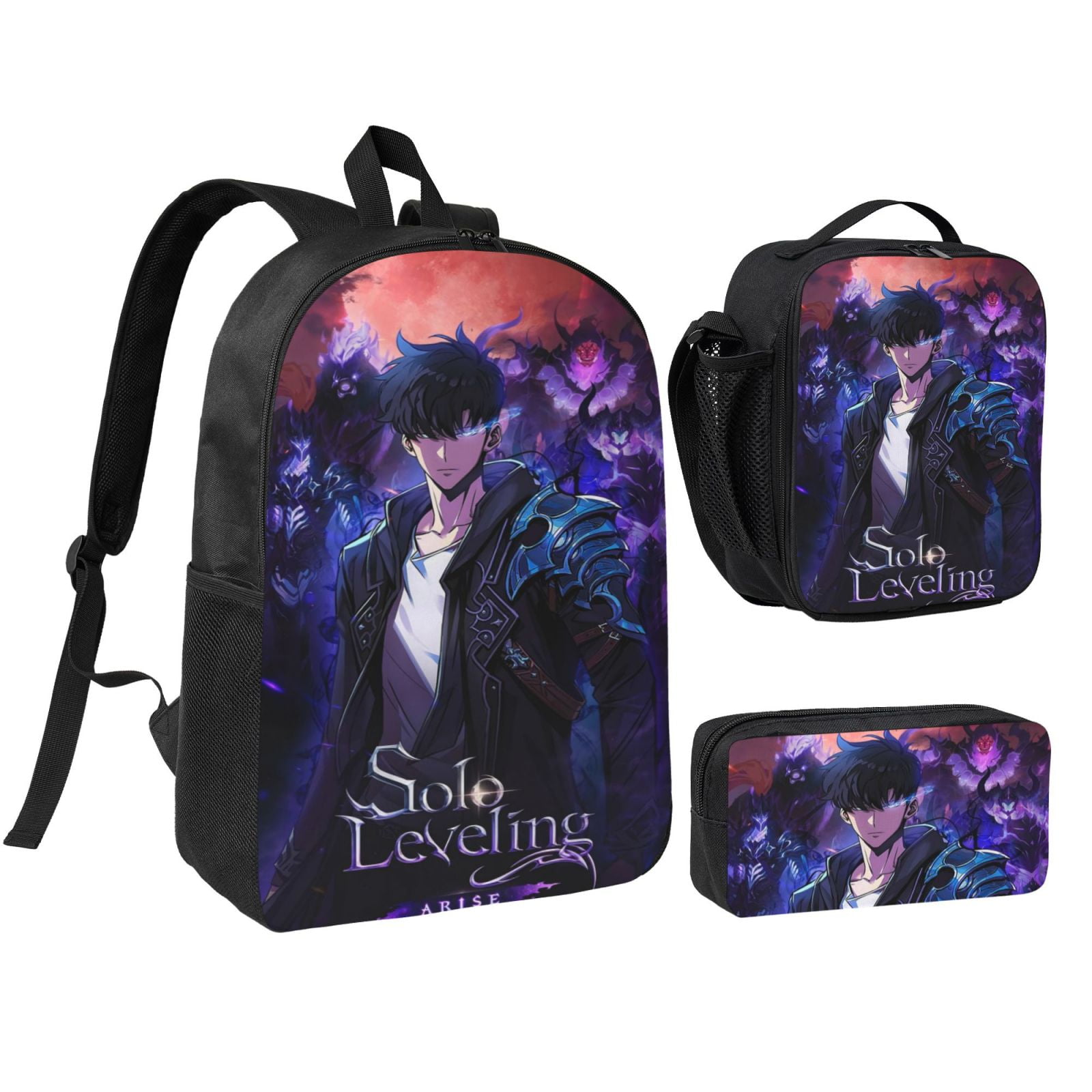 Solo Leveling Backpack 3 Piece Set Bookbag with Lunch Box Pencil Case ...