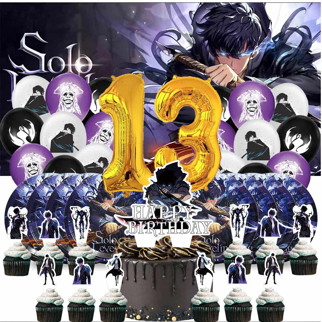 Solo Leveling Balloons Party Supplies 13th Decor Tableware Birthday ...