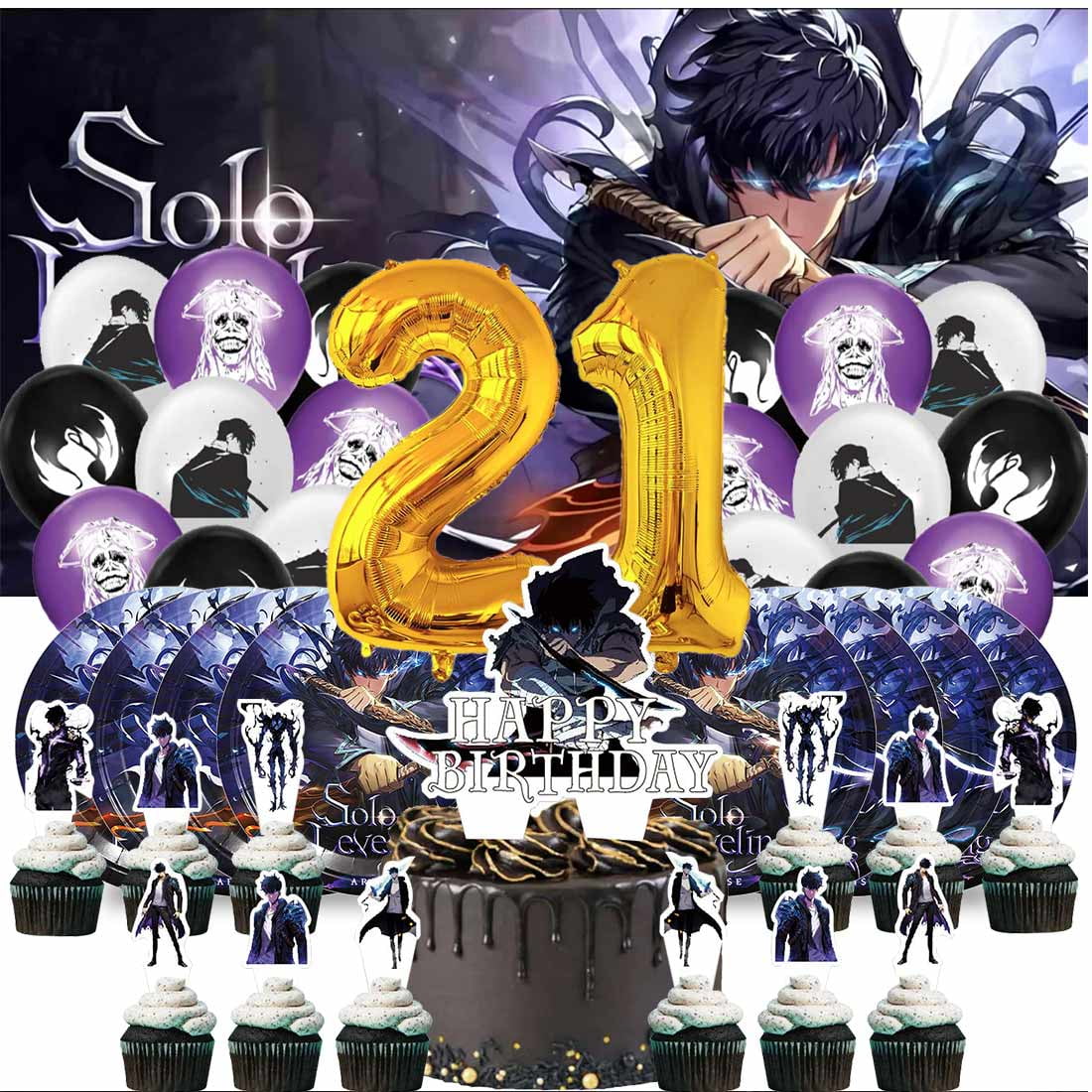 Solo Leveling Balloons Party Supplies 21th Decor Tableware Birthday ...