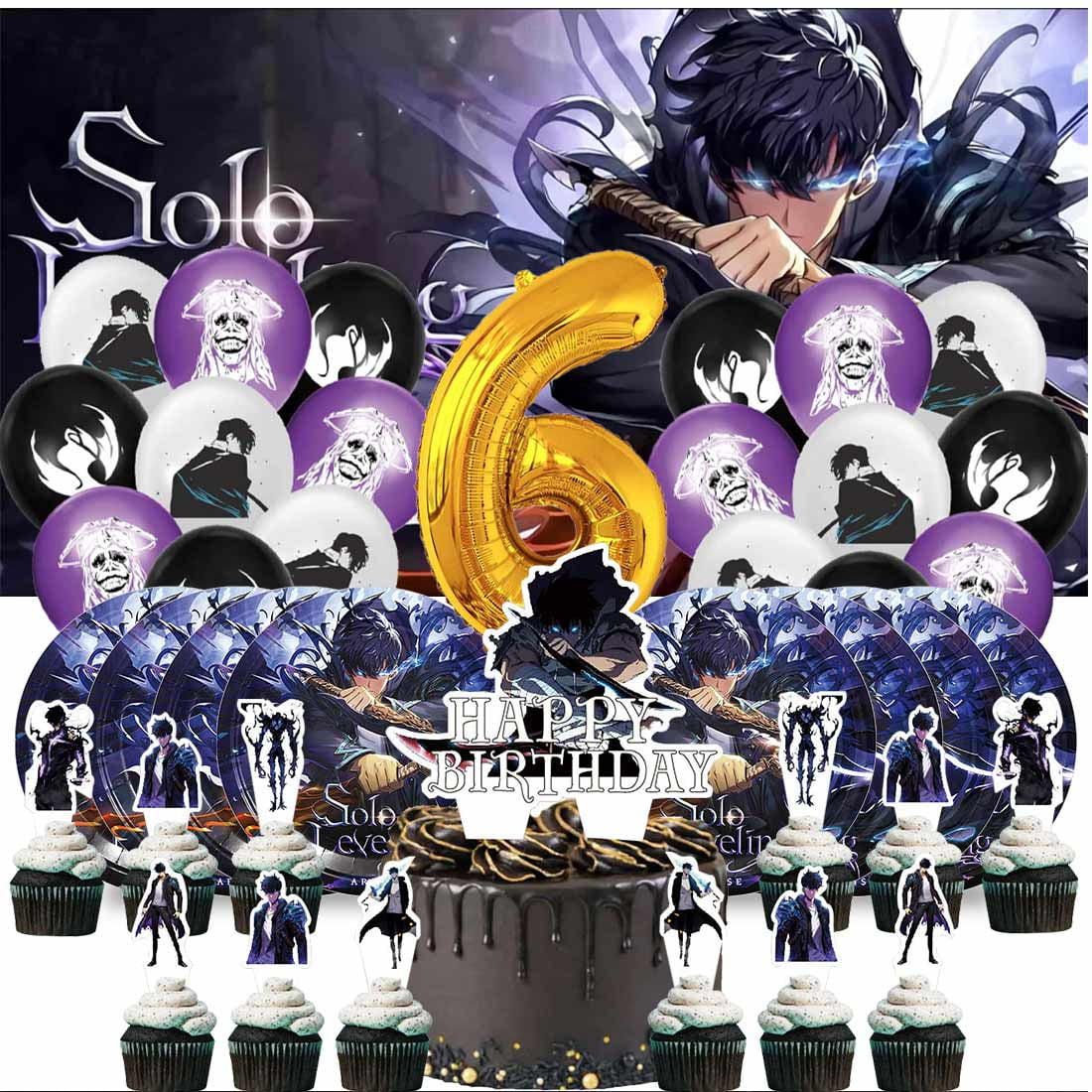 Solo Leveling Balloons Party Supplies 6th Decor Tableware Birthday Cake ...